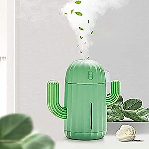 YINGJEE Mini Humidifier Single Room Humidifiers with Night Light Portable Cactus Air humidifier for for Yoga, Office, spa, Bedroom，Baby Room，Silica Gel Diffuser for tap Water only(Green)