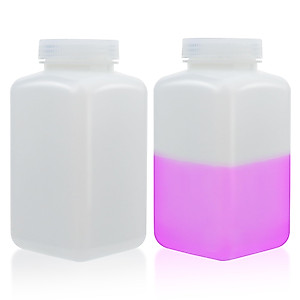Labvida Square Reagent Bottle HDPE Wide Mouth Plastic Bottle, 2 pcs of 1000ml Sample Sealing Storage Container for Laboratories, Classrooms, or Storage at Home, LVAM003