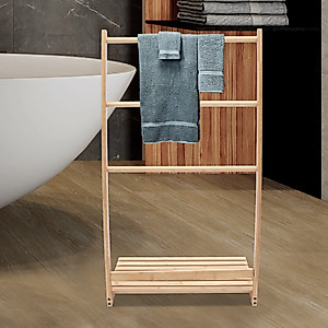 Free Standing Towel Rack, Bamboo Freestanding Towel Rack for Bathroom with Bottom Storage Shelf, Blanket Drying Display Rack for Bathroom, Living Room