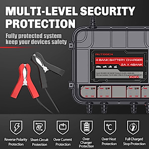 AUTOGEN 4-Bank Marine Battery Charger, 8-Amp (2-Amp Per Bank) Smart Battery Trickle Charger Maintainer, 6V & 12V Onboard Battery Charger and Battery Maintainer