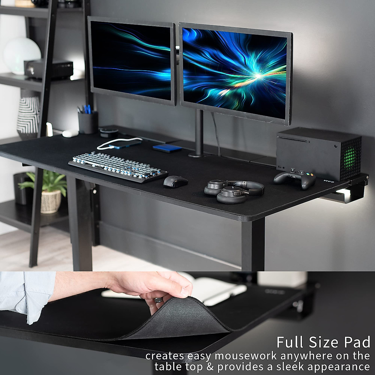 VIVO Universal 60 x 30 inch Table Top with Built-in Concealed Cable Trays for Standard and Sit to Stand Height Adjustable Home and Office Desks, Full Size Mouse Pad, Black Desktop, Desk-TOP3