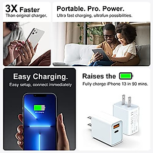 [3 Pack] USB-C Wall Charger, 20W Durable Dual Port QC+PD 3.0 Power Adapter, Double Fast Plug Charging Block for iPhone 14/14 Pro/14 Pro Max/14 Plus/13/12/11, XS/XR/X, Watch Series 8/7 Cube(White)
