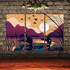 Solomon_Denny 3 Pieces Oil Prints Wall Art Loon Bird In The Sunset Lake Pictures Modern Painting for Living Room Bedroom Office Home Decoration Wall Decor Large