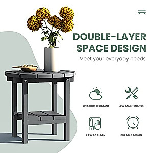 SERWALL Round Adirondack Side Table Double End Table- Grey