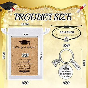 Junkin 20 Pack Graduation Bracelet Gift for Her Him Graduation Keychain Class of 2024 Student Compass Bracelet College School