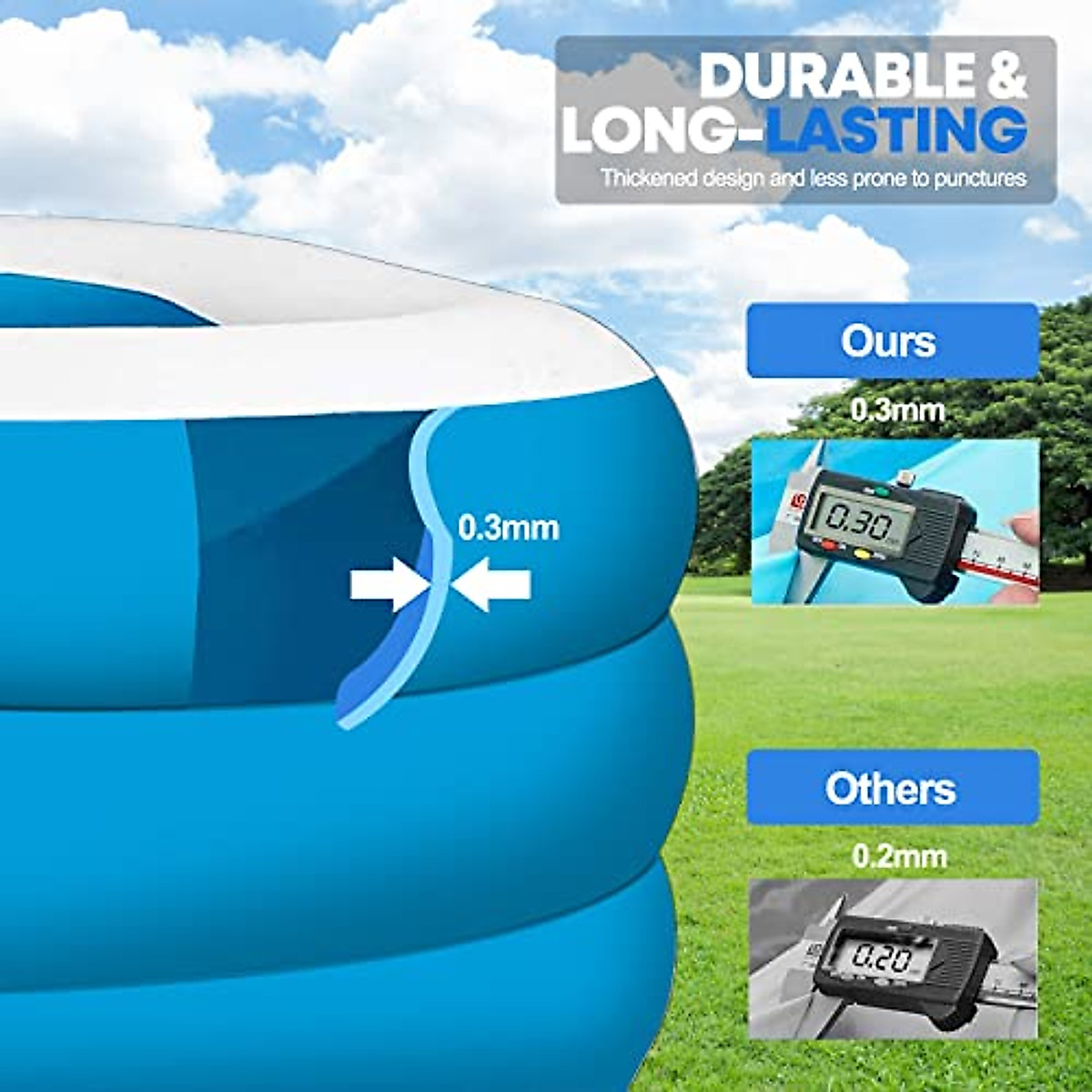 Paddling Pool, Inflatable Pool, Large Family Pool, Rectangular Paddling Pool for The Garden and Outdoor Use