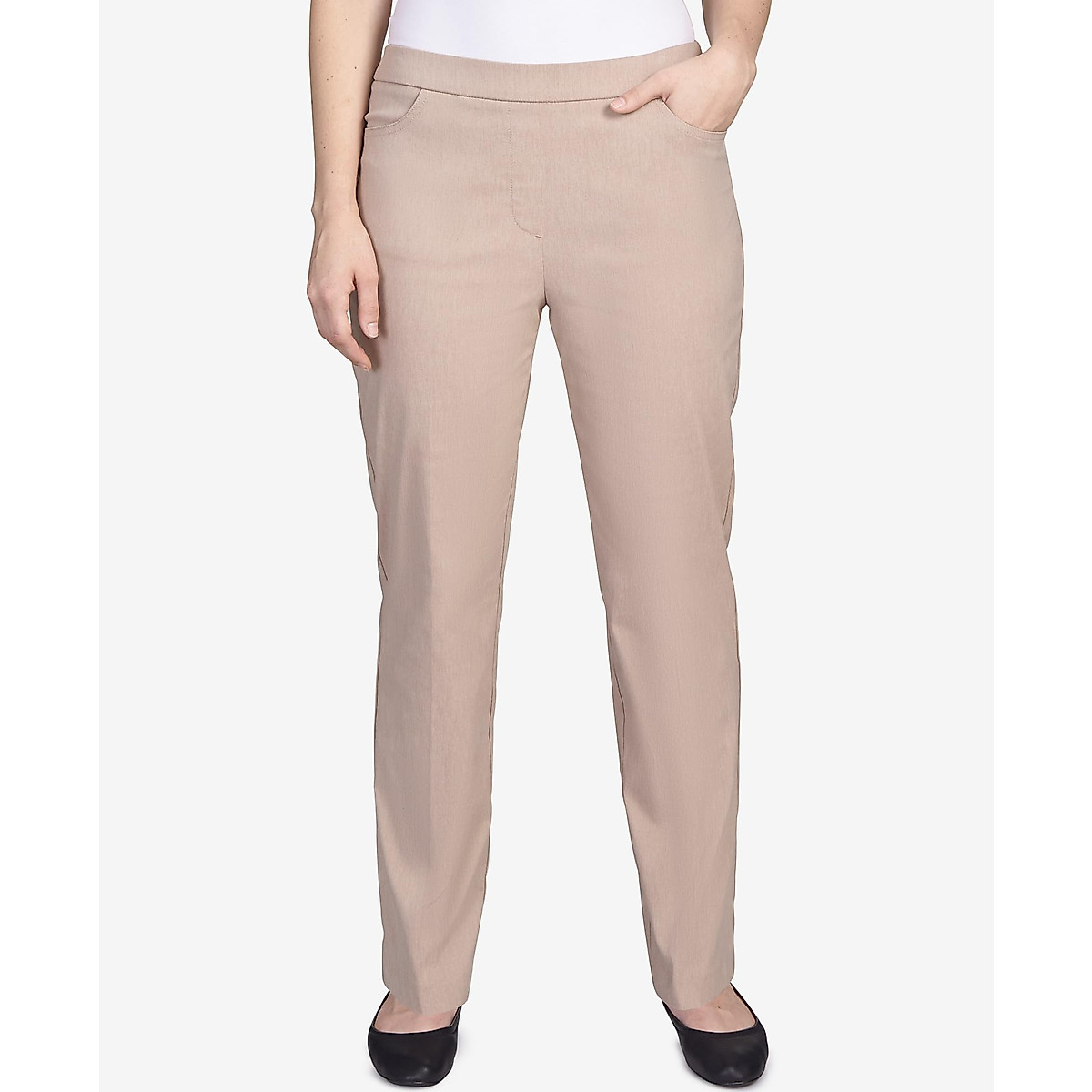 Alfred Dunner Womens Petite Classic Allure Fit Proportioned Pant with Elastic Comfort Waistband, Tan, 8P