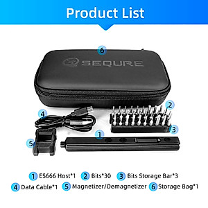 SEQURE ES666 Electric Screwdriver Set Cordless Rechargeable Screwdriver Auto/Sensor/Fixed Mode Precision Power Screwdriver with 30 Magnetic Bits 7 Torque Gears Max 2.2N.m Repair Tool for Electronics