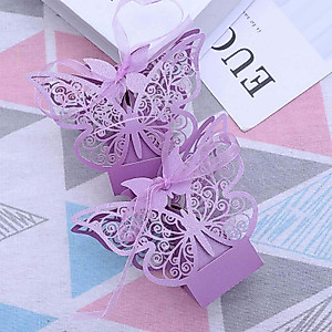 JANOU 24pcs Butterfly Candy Boxes Laser Cut DIY Paper Box with Ribbons for Wedding Bridal Birthday Baby Shower Party Suppliers (Purple)