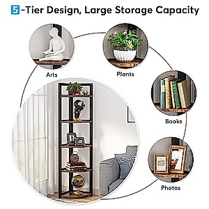 Tribesigns 5 Tier Corner Shelf, Rustic Corner Bookshelf Small Bookcase Storage Rack Plant Stand for Living Room, Home Office, Kitchen, Small Space (Brown)