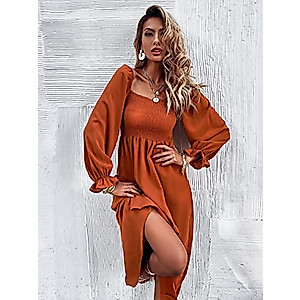 Floerns Women's Boho Floral Print Square Neck Flounce Sleeve A Line Long Dress A Burnt Orange XS