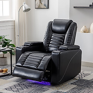 Merax Home Theater Seating,Power Motion Recliner Living Room Furniture with Adjustable Headrest Hidden Arm Storage LED Lighting, Black