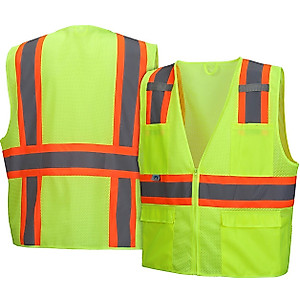 Pyramex Safety Hi-Viz All Mesh Safety Vest with Contrasting Reflective Tape, Lime, Large - RVZ2310L