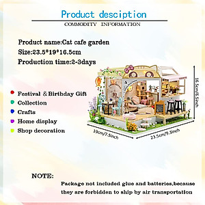 SYW DIY LED Lights Miniature Dollhouse Kit Cat Coffee Doll House Model Wooden Furniture for Christmas 's Day Creative Gifts with Dust Cover and Music （Cat Coffee Shop ）