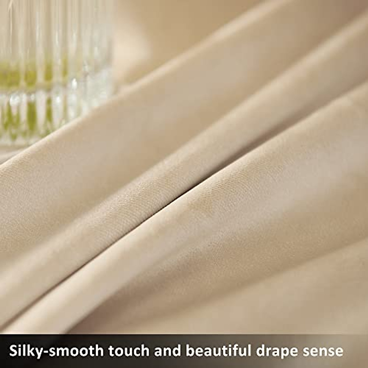 SNITIE Ivory Beige 63in Long Velvet Blackout Curtains with Grommet, Super Soft Thermal Insulated Noise Reducing Thick Velvet Drapes for Living Room and Bedroom, Set of 2 Panels, 52 x 63 Inch Long