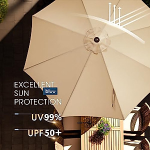 BLUU Pro 11 FT Outdoor Patio Umbrella with COVER, 5-YEAR Fade-Resistant Aluminum Outdoor Market Table Umbrella with Push Button Tilt, for Pool, Deck, Garden and Lawn (Beige)