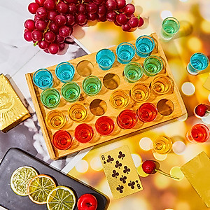 Juexica Shot Glasses Set 0.5 Oz/ 15 ml 24 Pcs Acrylic Mini Shot Glass with Tray Holder Shot Glass Tray Serving Holder Wood Serving Tray Tequila Glasses Clear Shot Glasses for Club Party Bar