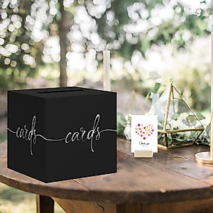 Black Card Box with Silver Foil Design Wedding Card Box Gift Cards Receiving Box for Party Graduation Bridal or Baby Showers, Raffle Ticket Box Money Box for Birthday Retirements Anniversaries