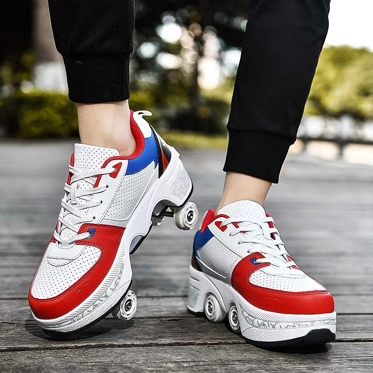 Casual Roller Skates for Girls Women, Adjustable Deformation Skates for Boys Men, Outdoor Sports Roller Skates with 4 Wheels Can Be Hidden, Perfect Skating Beginners Gift