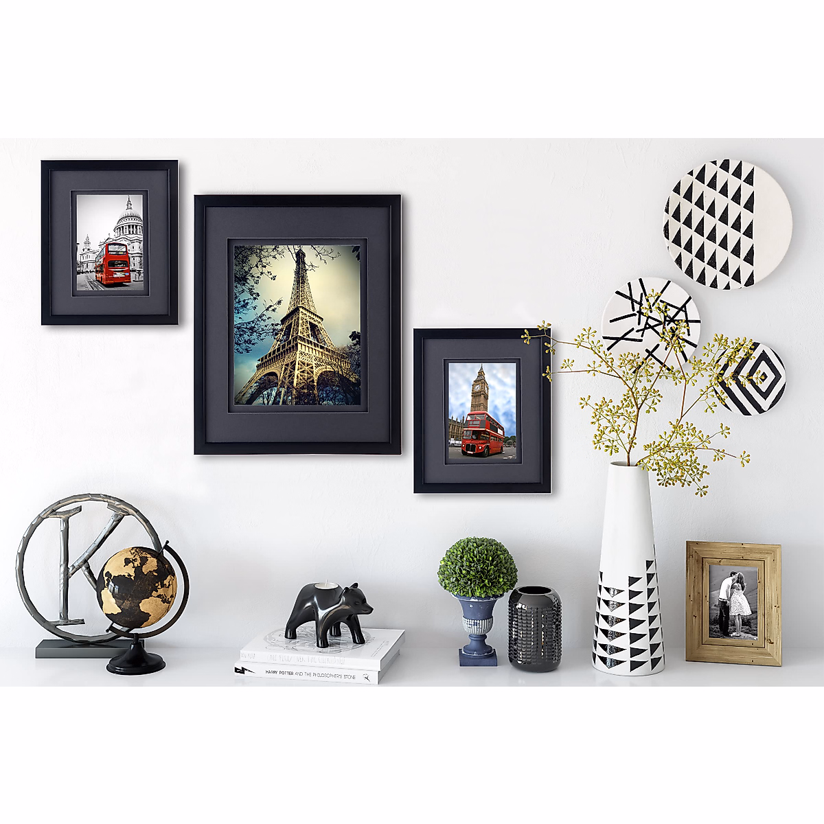 Yaetm 11x14 Double Floating Mat Picture Frame Set of 2, Display Picture 8x10 with Black Double Mat, Polished High Definition Real Glass, Wall Mounting Photo Frames, Black/Black