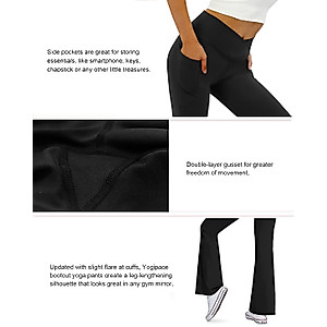 COPYLEAF Women's Flare Yoga Pants with Pockets-V Crossover High Waisted Bootcut Yoga Leggings-Flare Bell Bottom Workout Gym Leggings Black