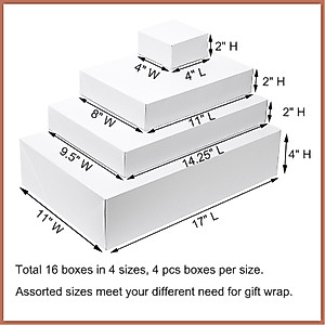 Mefleet 16 Pack Gift Boxes with Lids Assorted Sizes Small to Extra Large Different Size Gift Box for Wrapping Christmas Presents, Holidays, Birthday Gift White