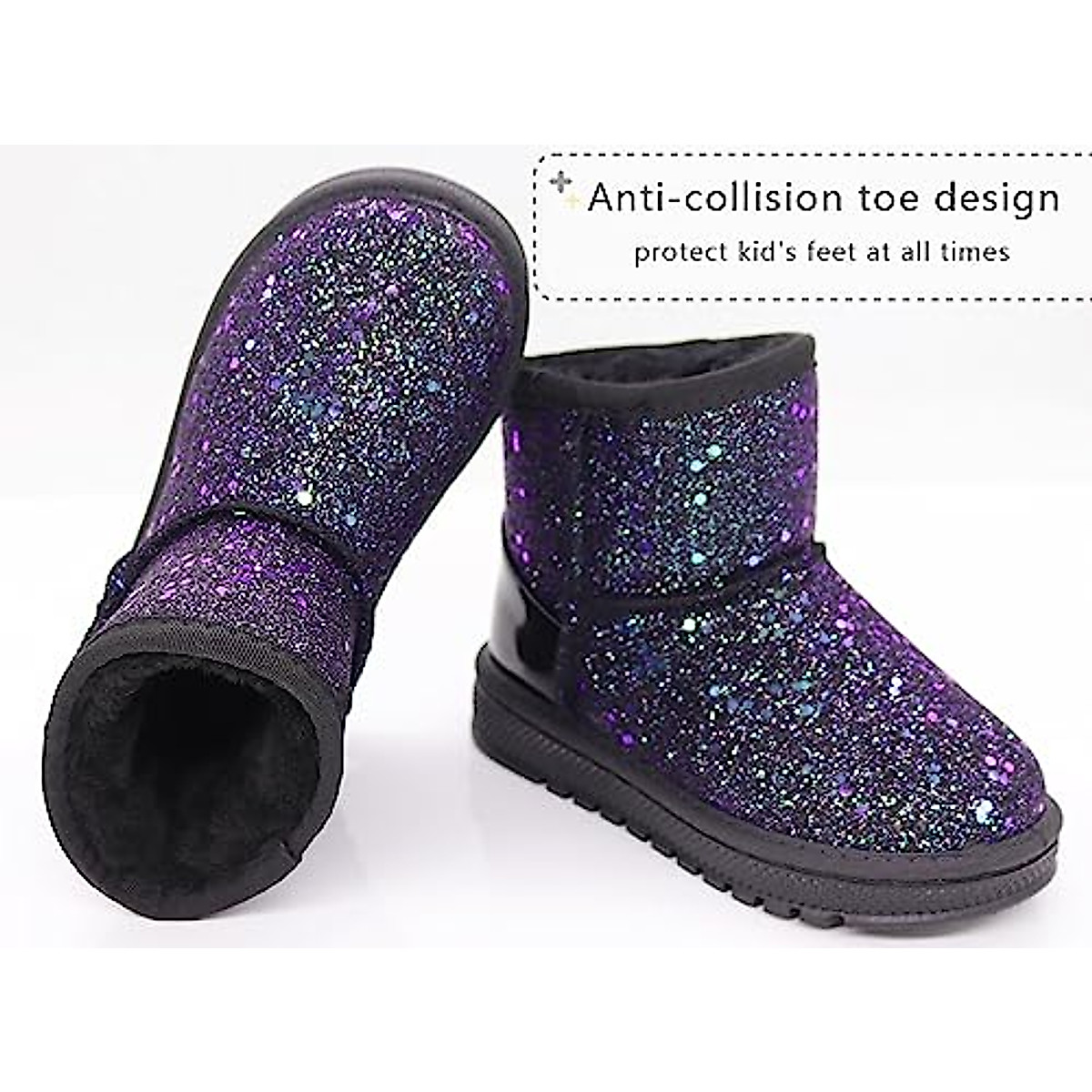 Girls Winter Boots Toddler Girl Boots Warm Sparkle Sequin Outdoor Non-Slip Snow Boot for Little Girls black 2