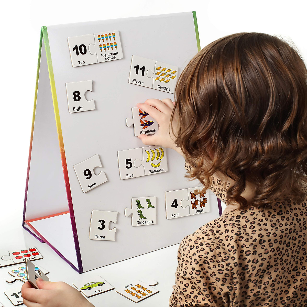 Abesons Kids Self-Standing Double-Sided Tabletop Magnetic Easel Dry Erase White Board. Includes 8 Dry Erase Markers + Educational Magnetic Numbers Puzzle (Easel + Puzzle)