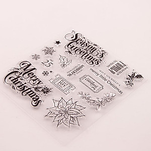 NZJ Merry Christmas Season'S Greetings Clear Stamp Background Transparent Silicone Stamp Rubber Stamp for Scrapbook Journal Card Making