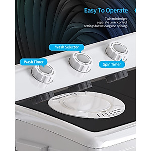 TABU 28lbs Portable Washing Machine with Drain Pump, Laundry Compact Washer Machine, Twin Tub Washing Machine, Washer and Spiner Machine for Dorms, Apartments, RVs (White & Black)