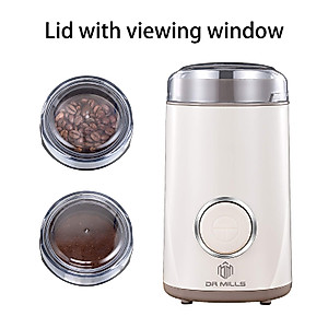 DR MILLS DM-7441 white Coffee Grinder Electric Coffee Bean Grinder,Spice Grinder,Blade & cup made with SUS304 stianlees steel (White)