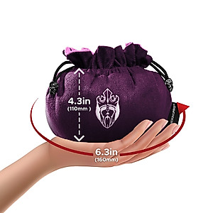 CardKingPro Immense Dice Bags with Pockets - Purple - Capacity 150+ Dice - Great for Dice Hoarders [Patented Design]