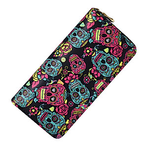 Laimi Duo Women's Skull Wallet Floral Leather RFID Blocking Purse Clutch Multi Card Case Phone Holder for Ladies