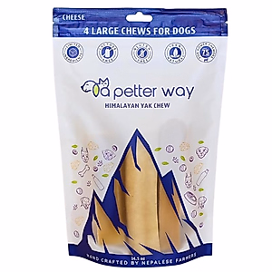 a petter way Himalayan Yak Chews, Natural Dog Treats, Limited Ingredients, 68 Grams of Protein, raw-Hide Alternative, Large Dog Chews for Aggressive chewers (Cheese)
