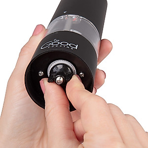 Electric Pepper Grinder and Salt Mill (2 Pack)- Battery Operated One-Handed Spice Dispenser w LED Light & Adjustable Coarseness- Matte Black, Batteries Included