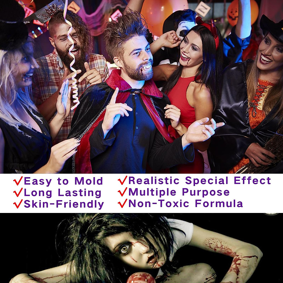 MEICOLY Scar Wax Kit with Spatula,Fake Nose Putty for Santa Christmas Makeup,SFX Scar Makeup,Fake Scar Modeling Wax for Realistic Scar,Wound and Cut,Halloween Special Effects Makeup,Light,(1.67Oz)