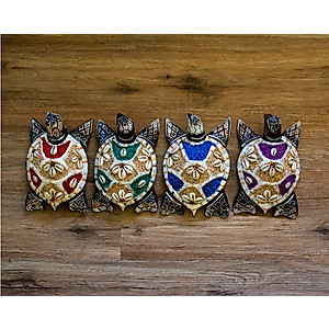 G6 COLLECTION Wooden Tortoise Turtle Home Decor Sculpture Statue Hand Carved Decorative Accent Figurine Handcrafted Handmade Seaside Tropical Nautical Ocean Coastal Decoration Wall Hanging (Green)