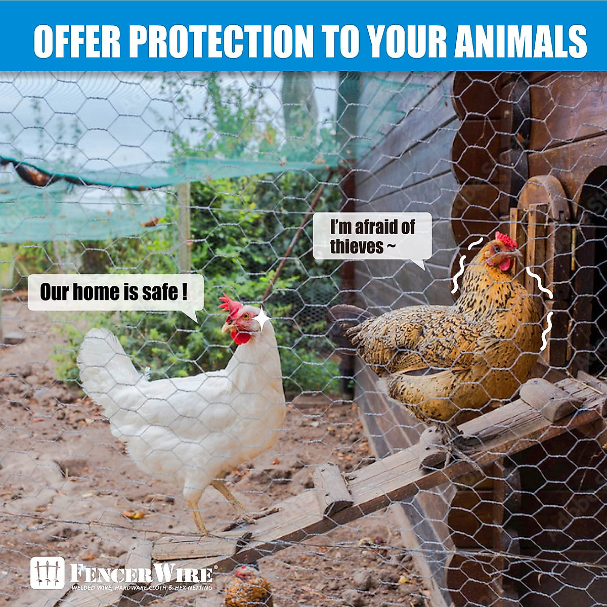 Fencer Wire Poultry Netting Fence, 20 Gauge Galvanized Hexagonal Chicken Wire Fence, 1-Inch Mesh Opening Size (4 ft. x 150 ft.)