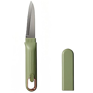 WISELADY Portable Fruit Knives with Hanging Ring, Paring Knife, Small Kitchen Knife with Sharp Blade, Paring Knife for Cutting and Preparing Fruit and Vegetables (Green)