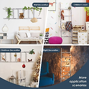 6-Tier Blanket Ladder Wooden, 5.7FT(66.5'') Blanket Quilt Towel Holder Rack Decorative Ladder, Easy Assembly, Rustic Farmhouse Ladder Shelf for The Living Room Bedroom Bathroom Home Decor, White Wash