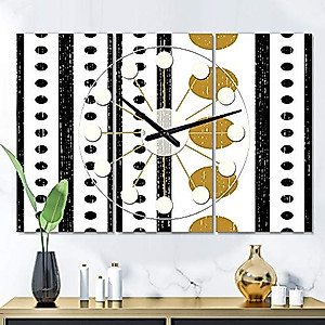 Retro Geometrical Abstract Minimal Pattern VII' Oversized Mid-Century Wall Clock - 3 Panels Black Mid-Century Modern Contemporary Aluminum Steel Finish Battery Included
