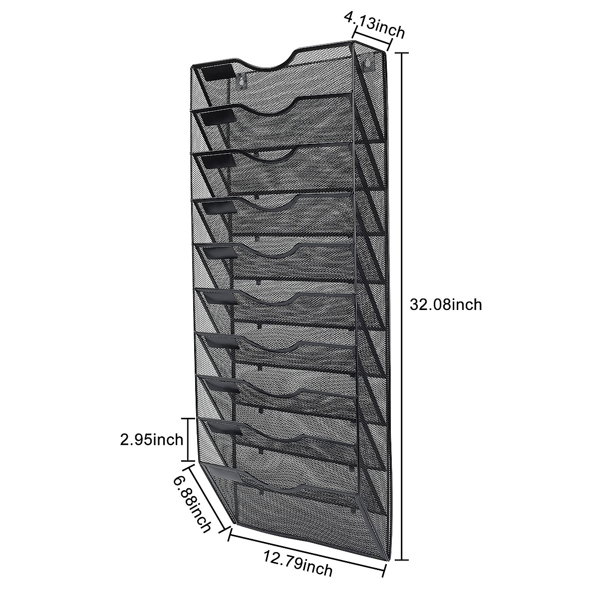 PAG Hanging Wall File Holder Organizer Mail Sorter Literature Rack for Office, 10 Pockets, Black