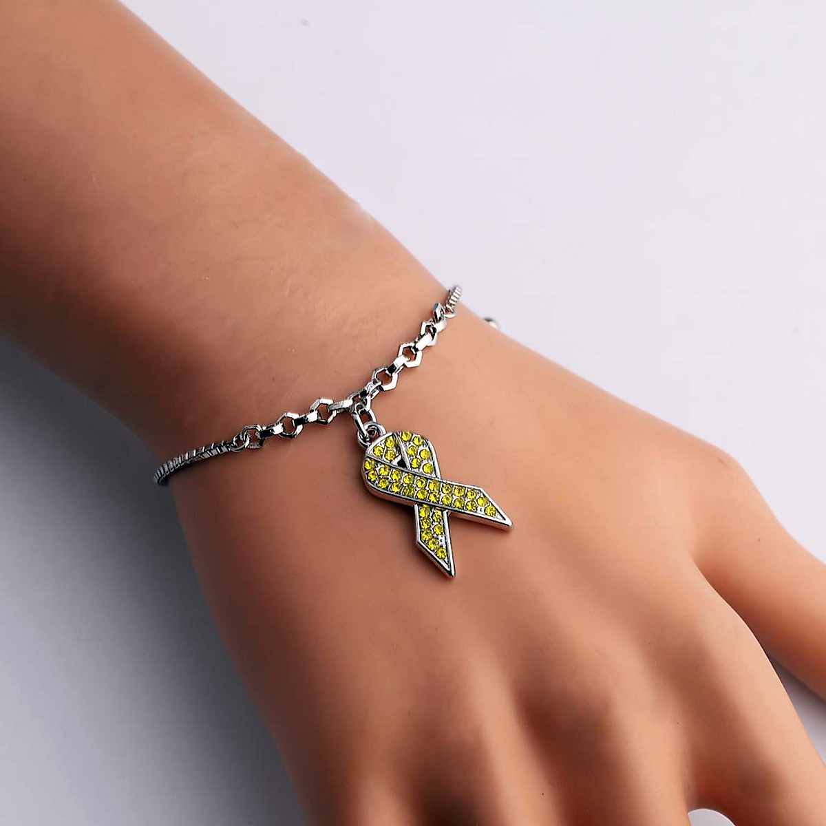 POTIY Yellow Awareness Ribbon Charm Bracelet Bone Cancer Awareness Jewelry Gift for Endometriosis Bladder Cancer (Bracelet)