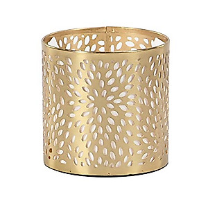 Deco 79 Metal Cylinder Pencil Cup with Laser Carved Floral Design, 4" x 4" x 4", Gold