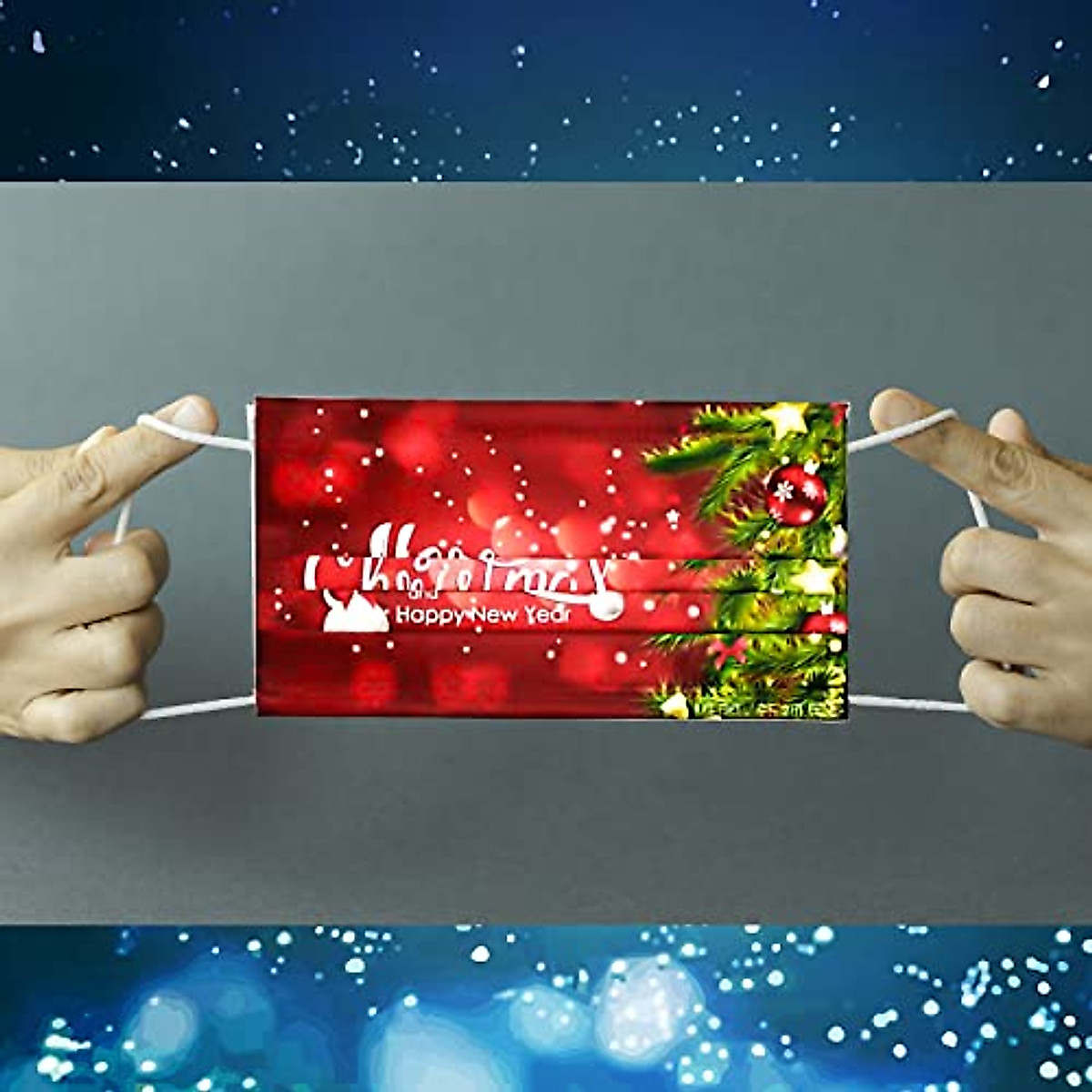 50 Pack Christmas Disposable Face Mask Individually Wrapped,3 Ply Print Holiday Mask stocking stuffer Gift