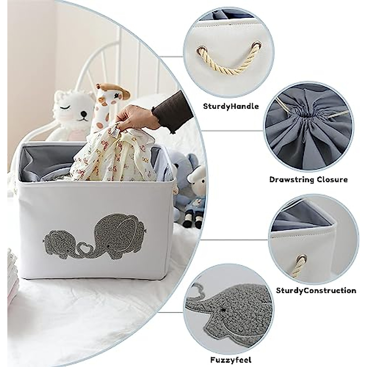 INough 2 pack Storage Baskets, Baby Hamper for Nursery Boy, Baby Laundry Basket Elephant Large Kids Laundry Baskets, Nursery Hamper for Baby, Baby Nursery Decor for Livingroom Kidsroom Play Room