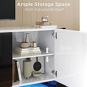 AMERLIFE Fireplace TV Stand with 36" Fireplace, 70" Modern High Gloss Entertainment Center LED Lights, U-Shaped Legs TV Console Cabinet for TVs Up to 80", White