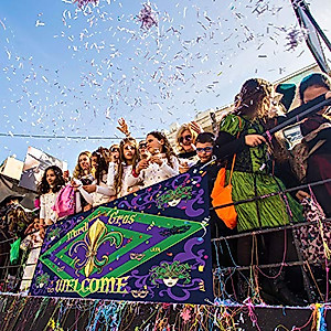 Mardi Gras Backdrop Banner Mardi Gras Party Decorations Extra Large Photo Booth Background Masquerade Party Banner for Mardi Gras Party Supplies, 70.8 x 43.3 Inch