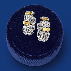 Ross-Simons Byzantine Station Hoop Earrings in Sterling Silver With 14kt Yellow Gold