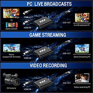KKF 4K HDMI Capture Card, 1080P 60FPS Video Capture Card for Streaming and Recording of PS5, PS4, Xbox Series X/S, Nintendo Switch via DSLR OBS with HD Ultra-Low Latency (USB A 3.0)